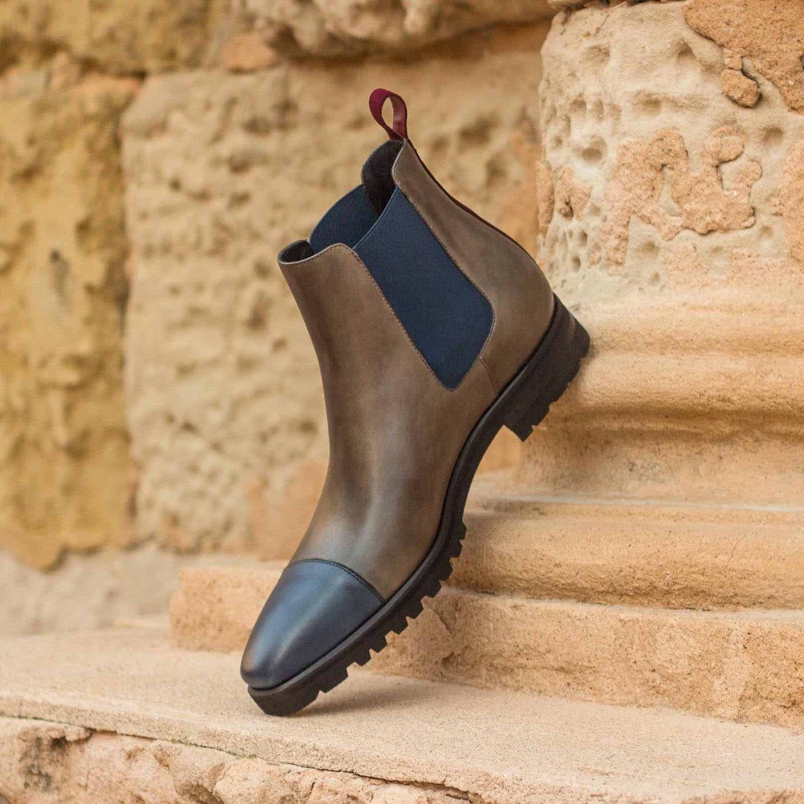 Men's Chelsea Boots Classic Leather Wide Grey Blue 3028 – MERRIMIUM