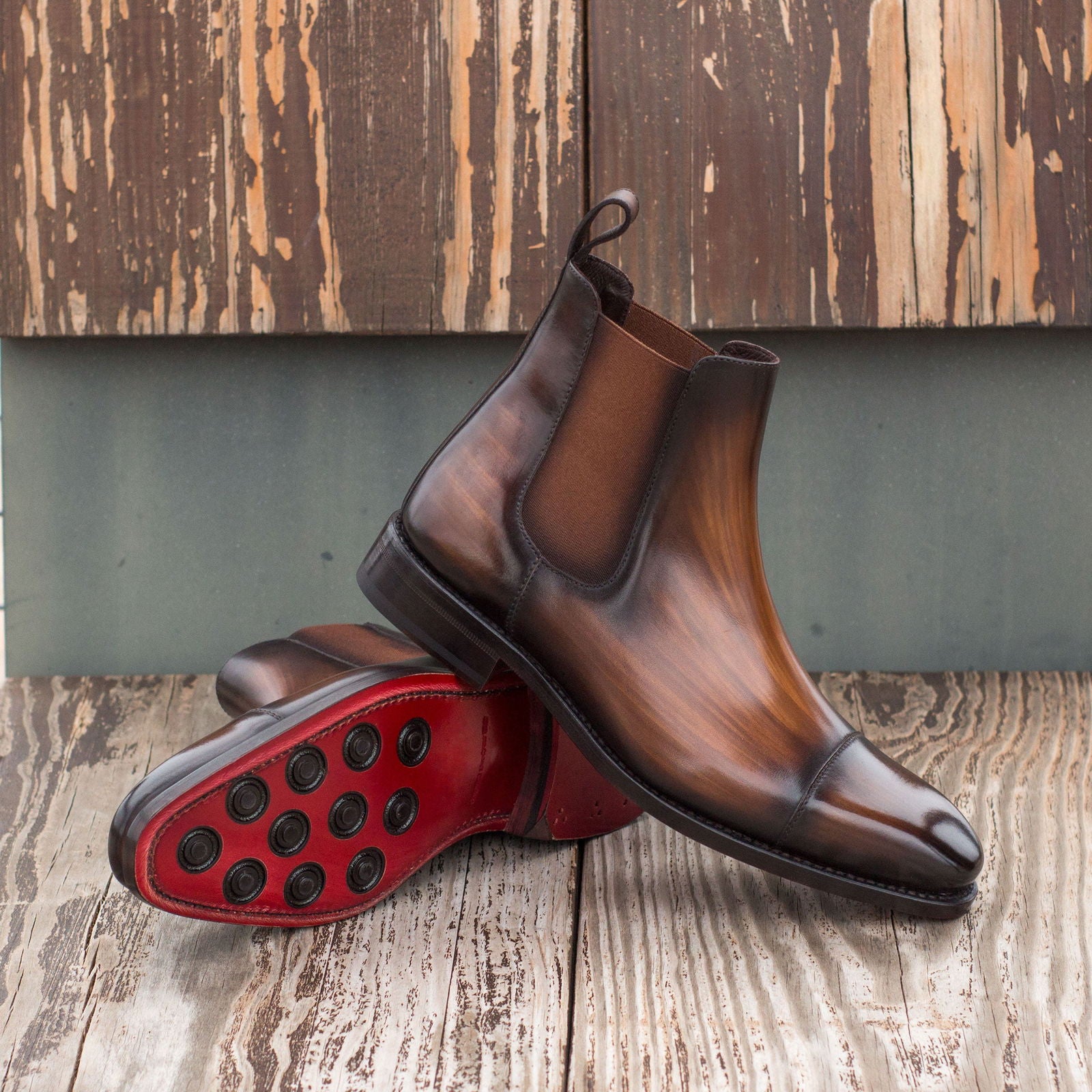 Men's Chelsea Boots Classic Patina Leather Goodyear Welt Wide Plus Siz ...
