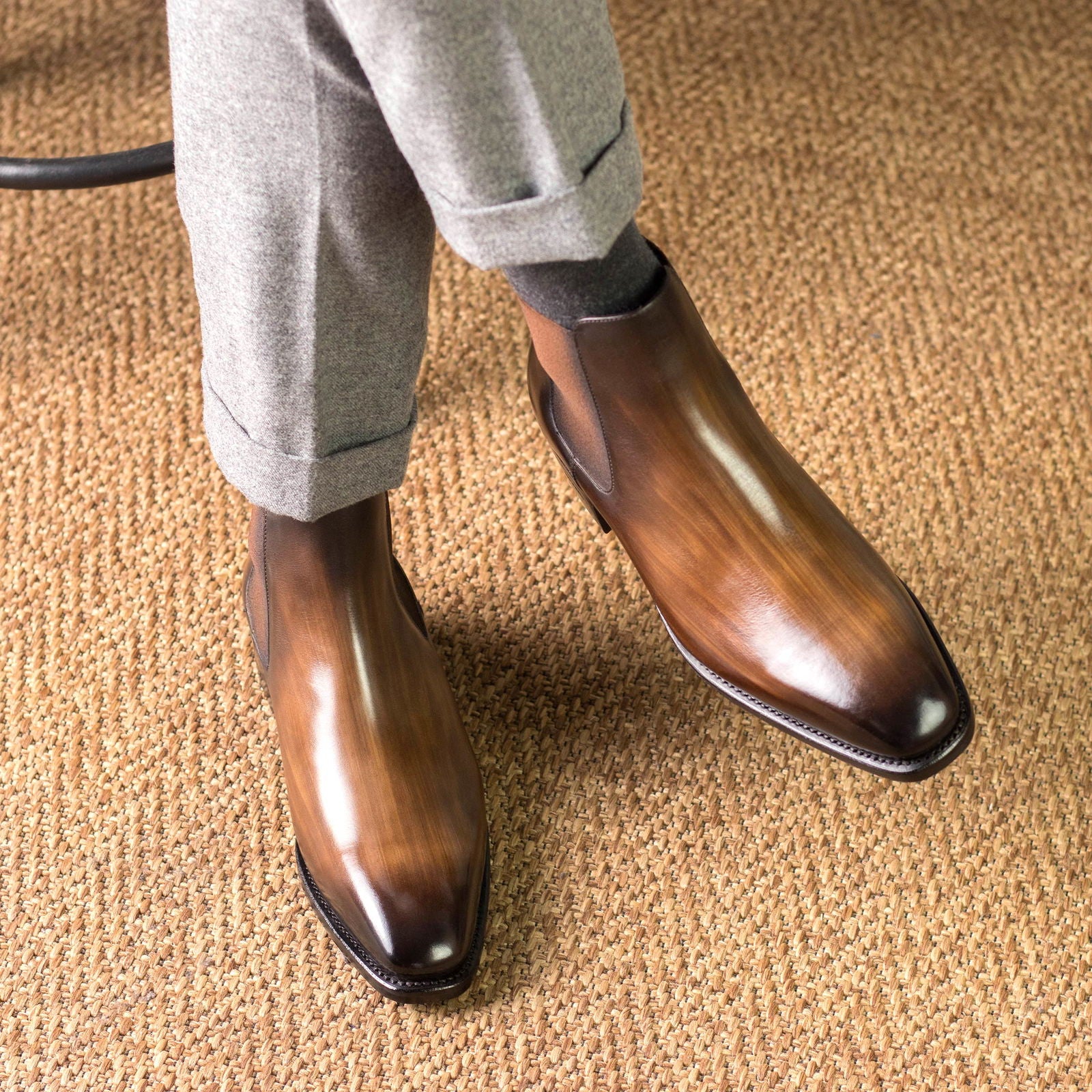 Men's Chelsea Boots Classic Patina Leather Goodyear Welt Wide Plus Siz ...