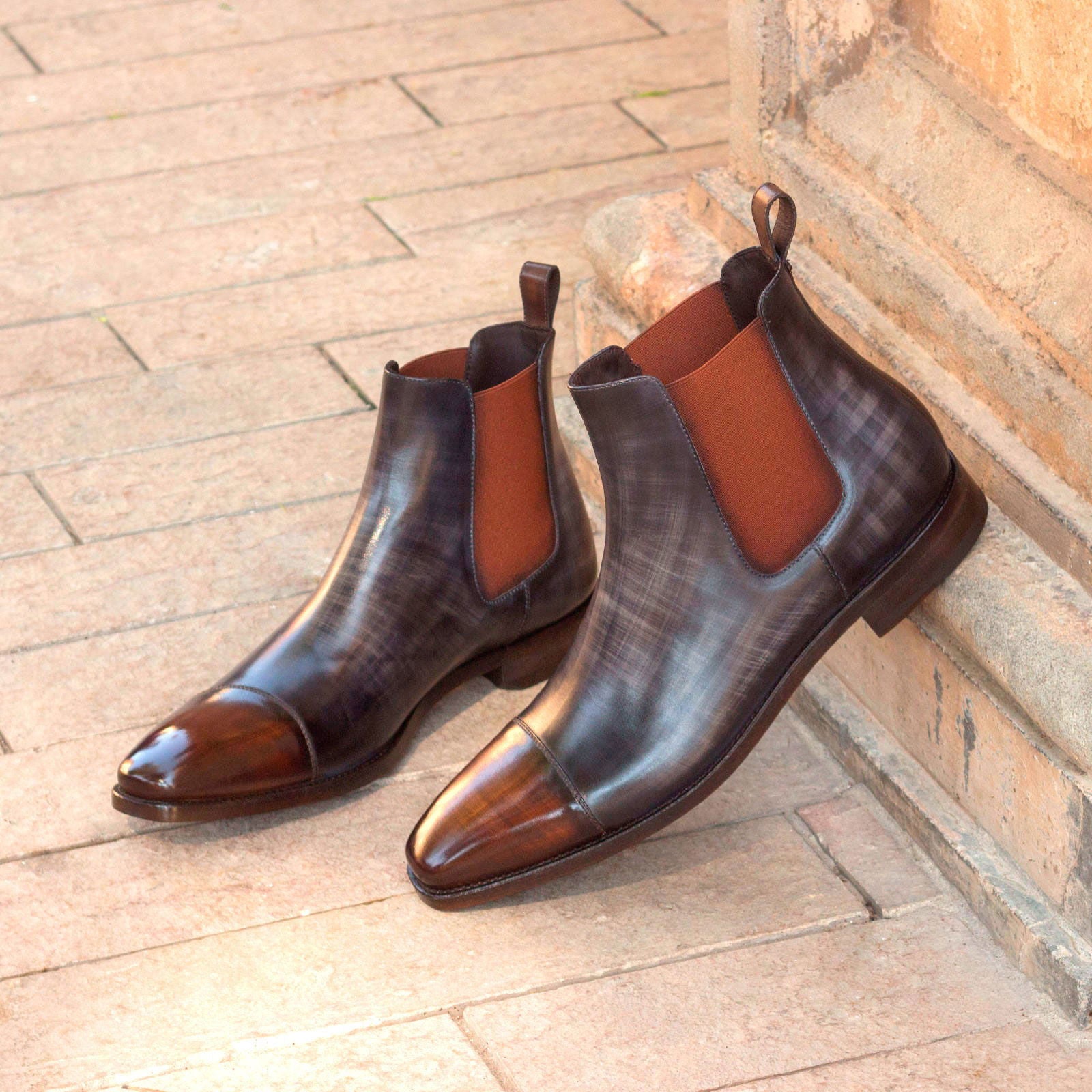 Men's Chelsea Boots Classic Patina Leather Wide Plus Size Grey Brown 2 ...