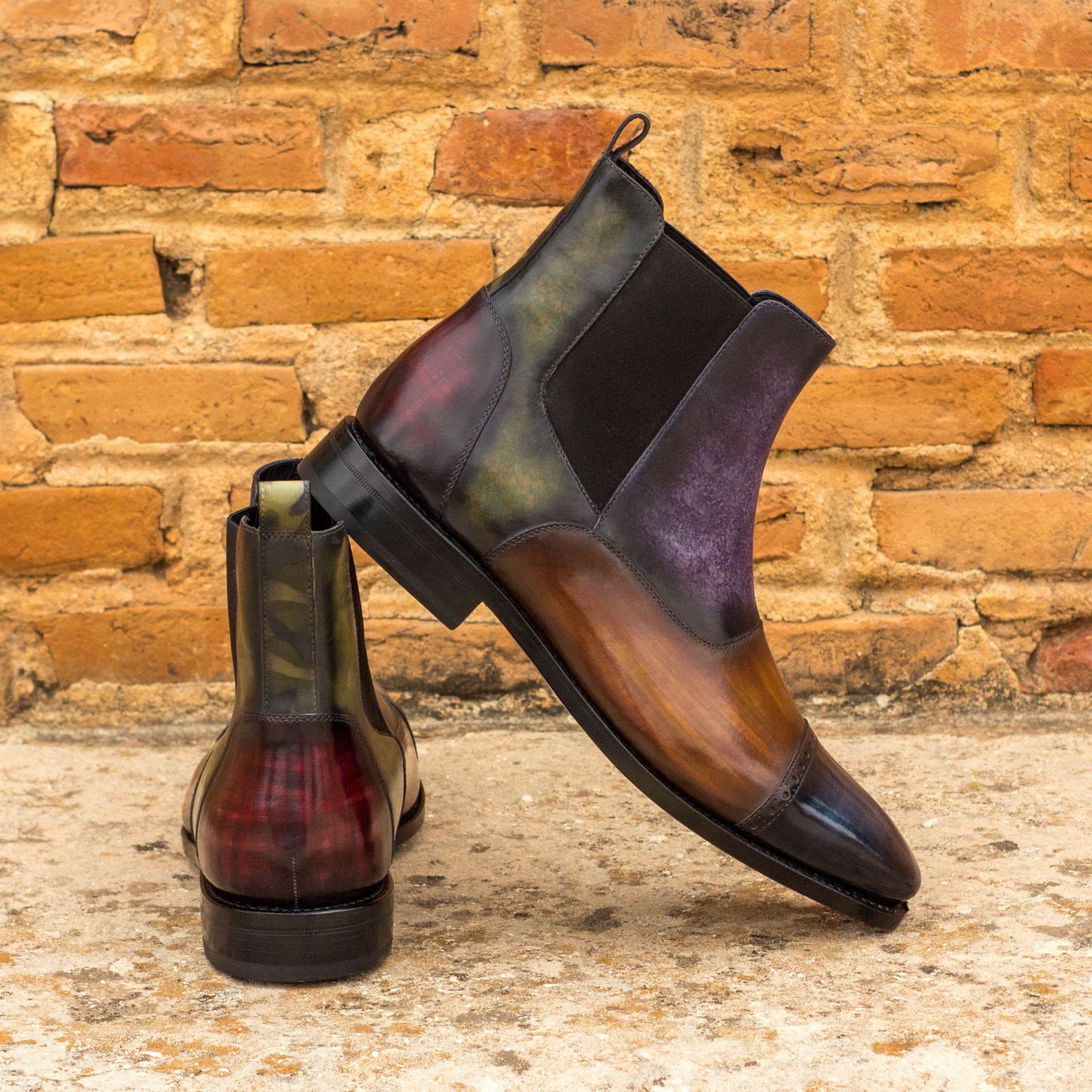 Men's Chelsea Multi Boots Patina Leather Goodyear Welt Wide Plus Size ...