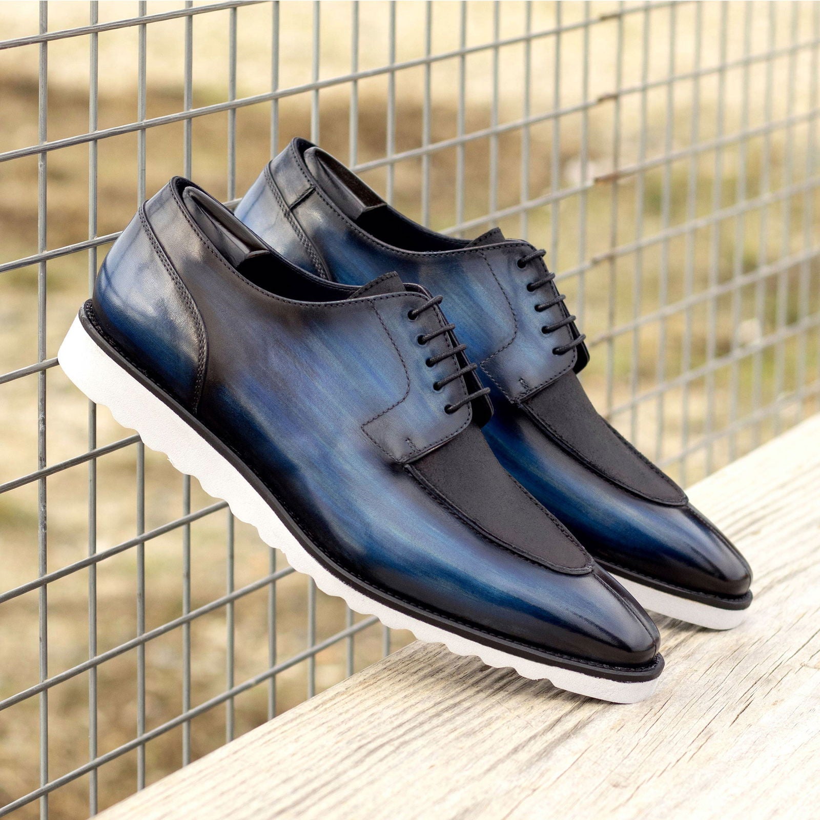 Men's Derby Split Toe Shoes Patina Wide Blue 5796 – MERRIMIUM