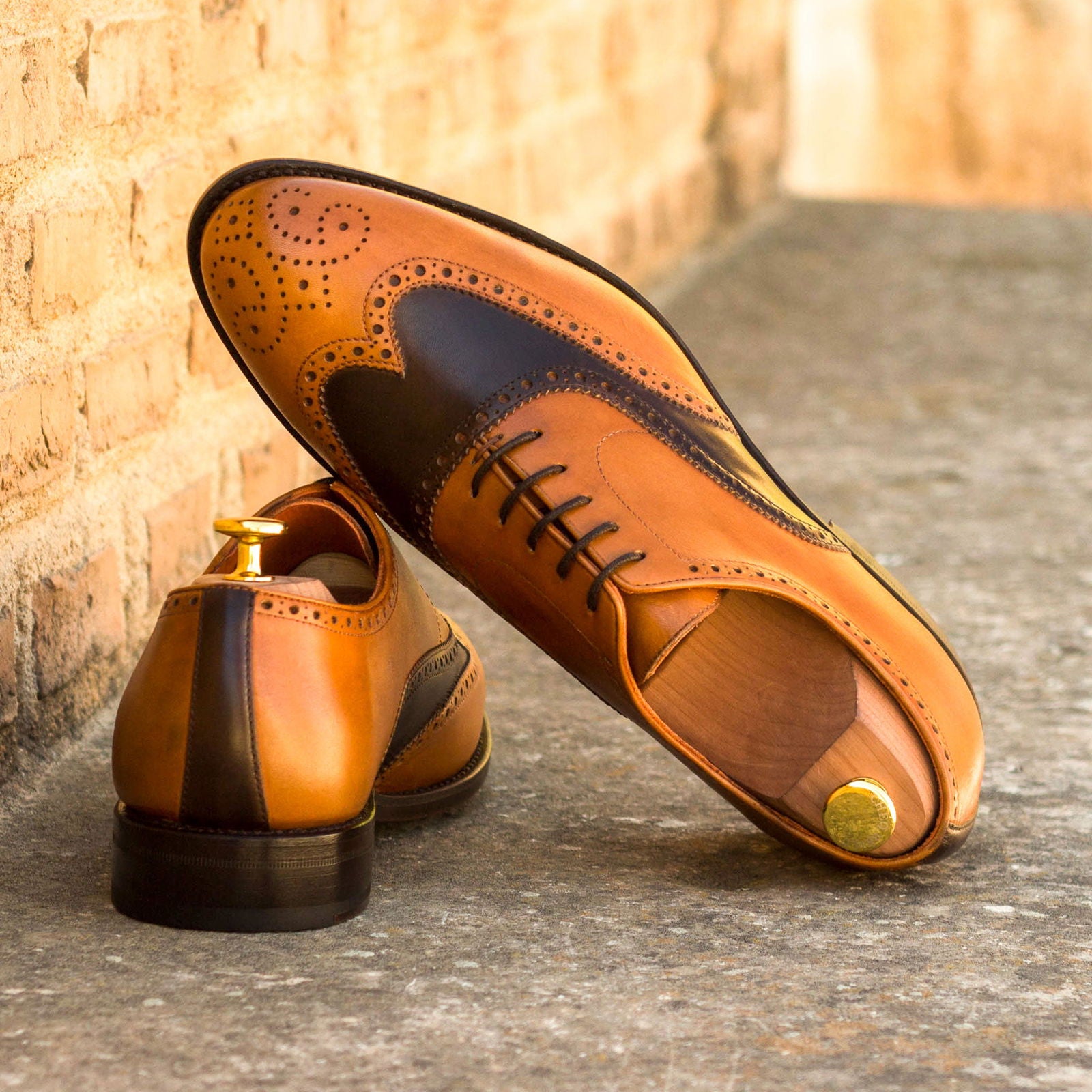 Men's Full Brogue Leather Shoes Goodyear Welt Wide Plus Size Brown Dar ...