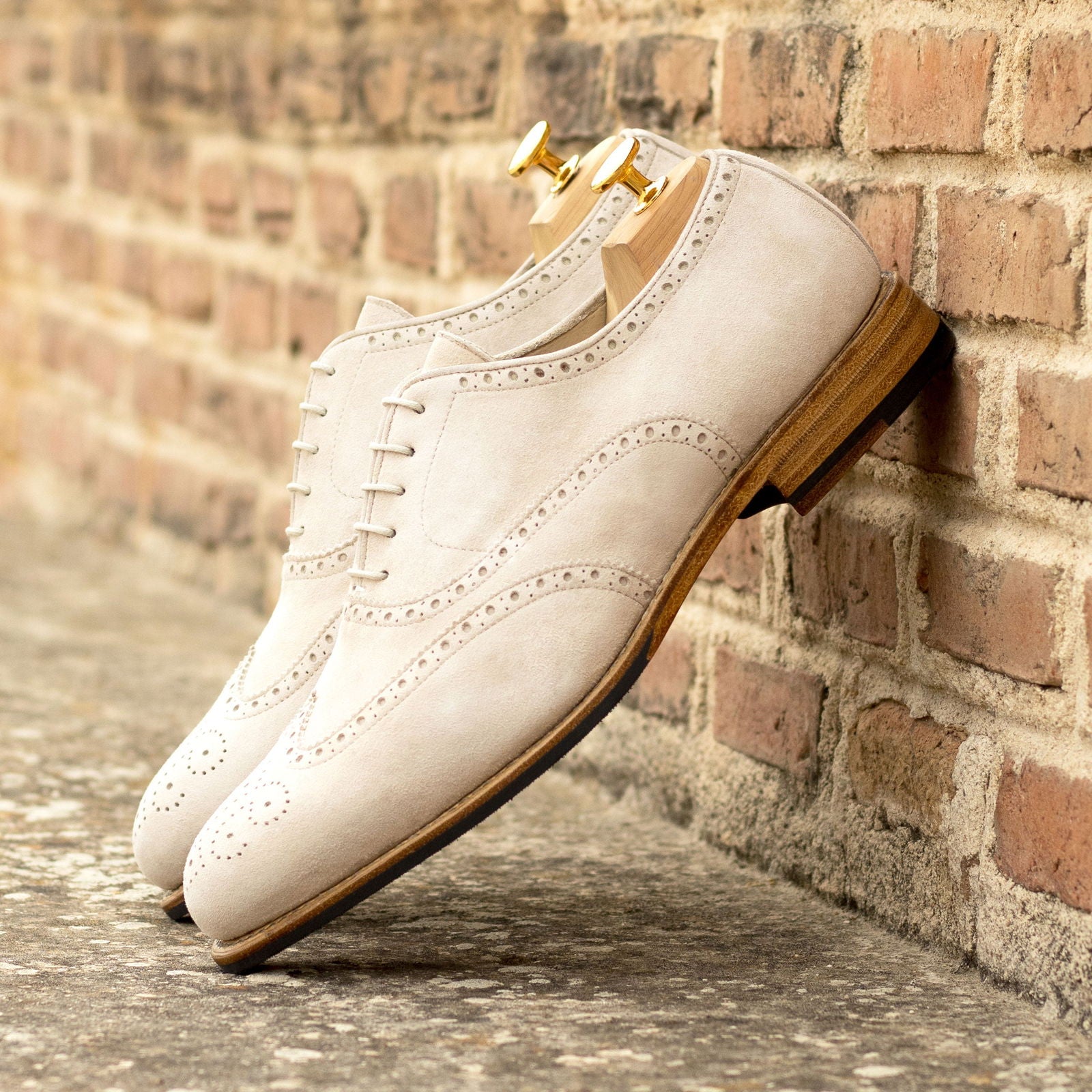 Men's Full Brogue Leather Shoes Goodyear Welt Wide Plus Size White 564 ...