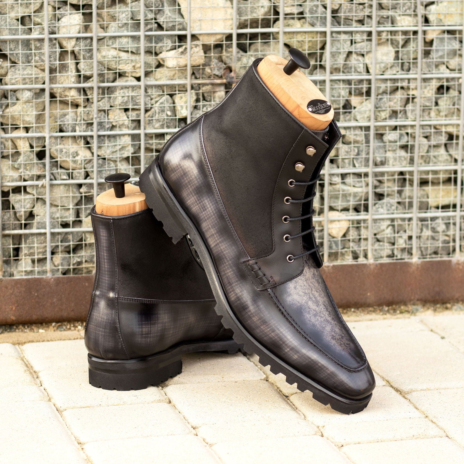 Men's Moc Boots Patina Leather Wide Black Grey 5716 – MERRIMIUM