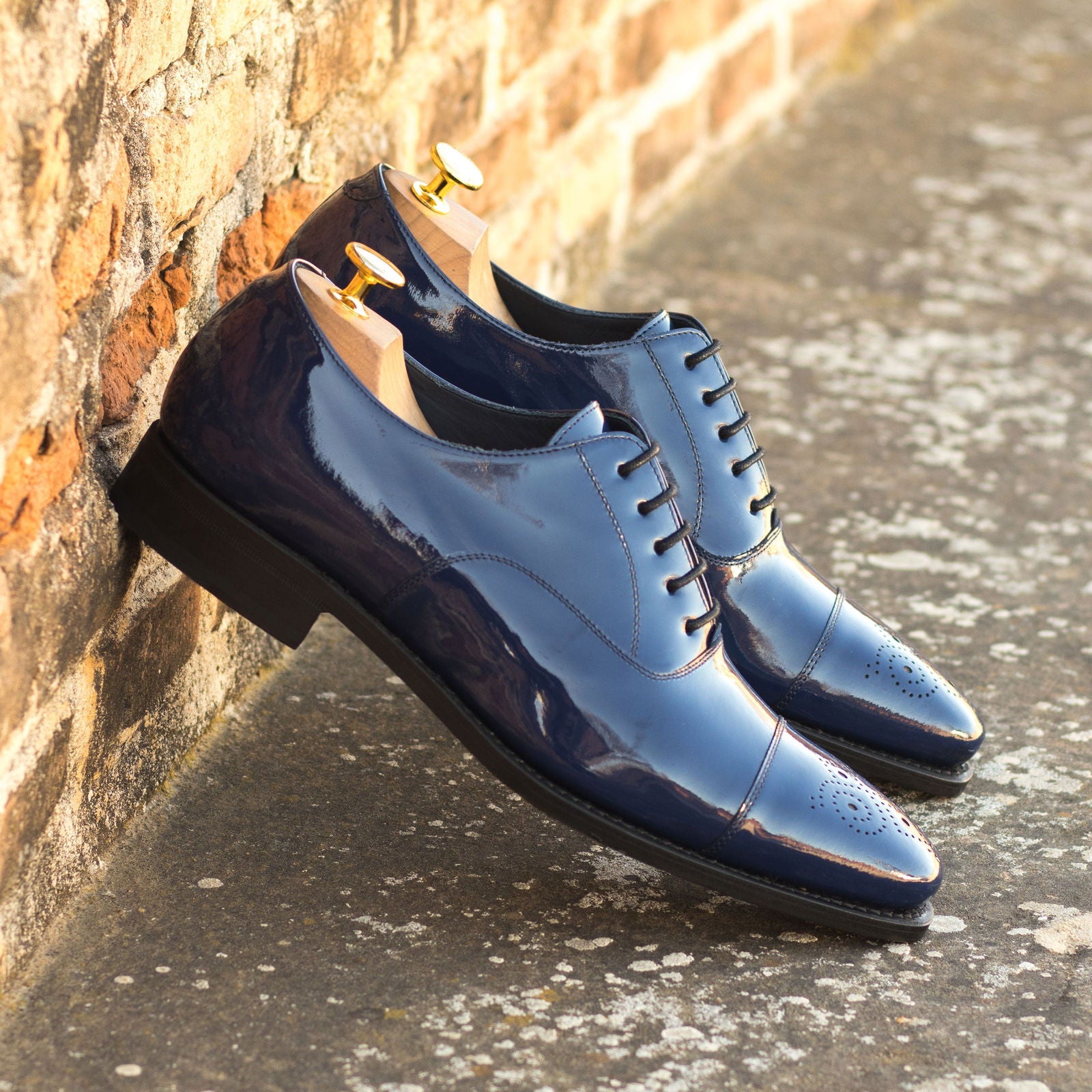 Men's Oxford Leather Shoes Goodyear Welt Wide Plus Size Blue 5129 ...