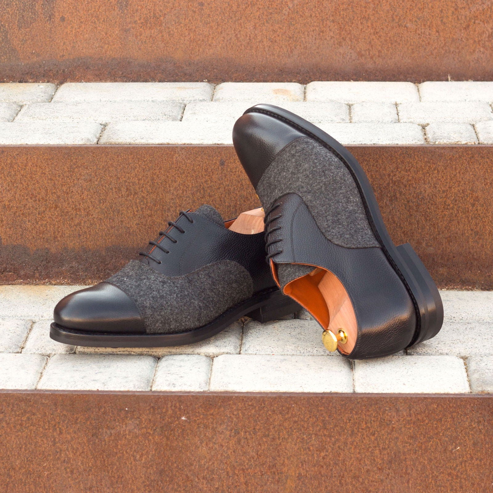Men's Oxford Leather Shoes Goodyear Welt Wide Plus Size Grey Black 336 ...