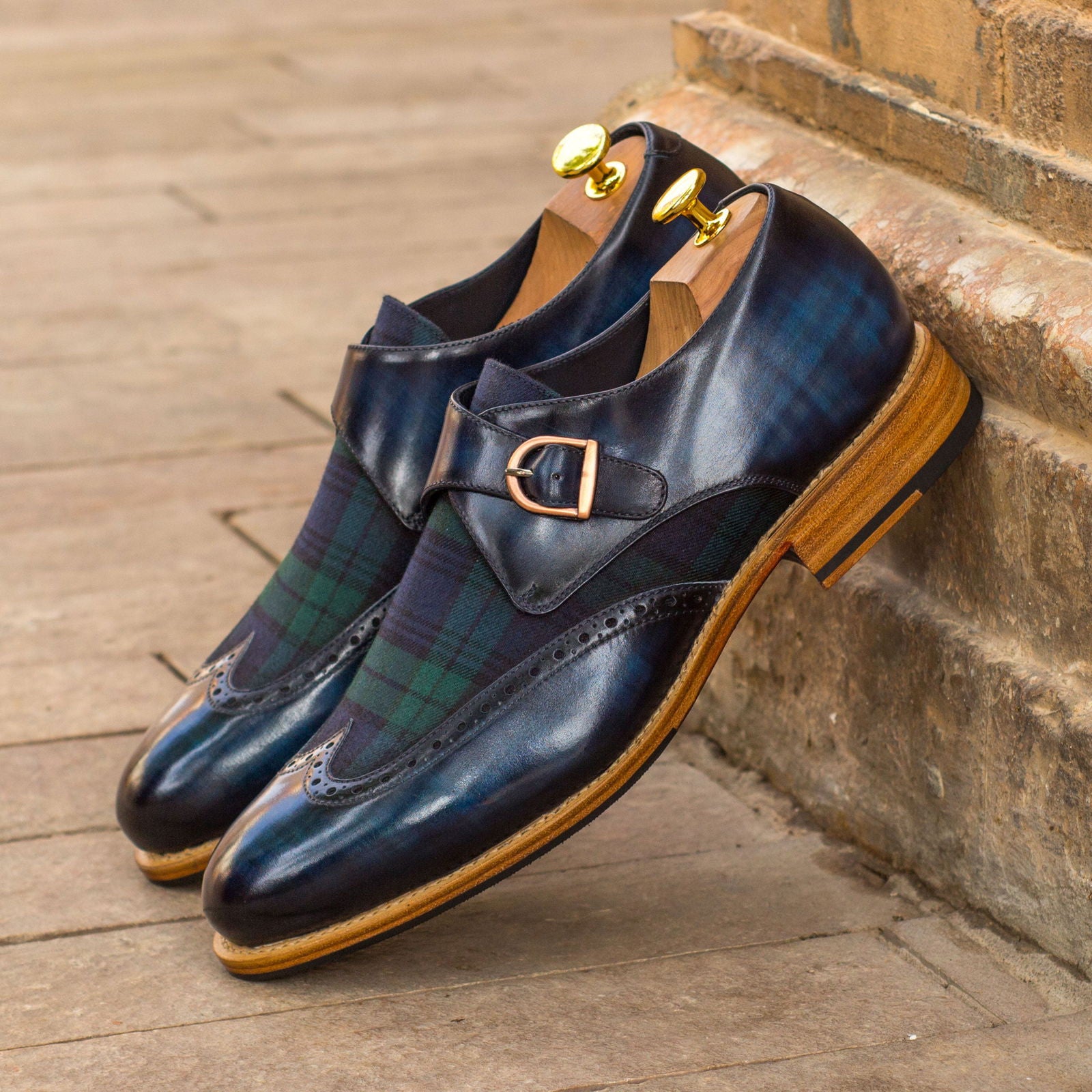 Men's Single Monk Shoes Patina Leather Goodyear Welt Wide Plus Size Gr ...