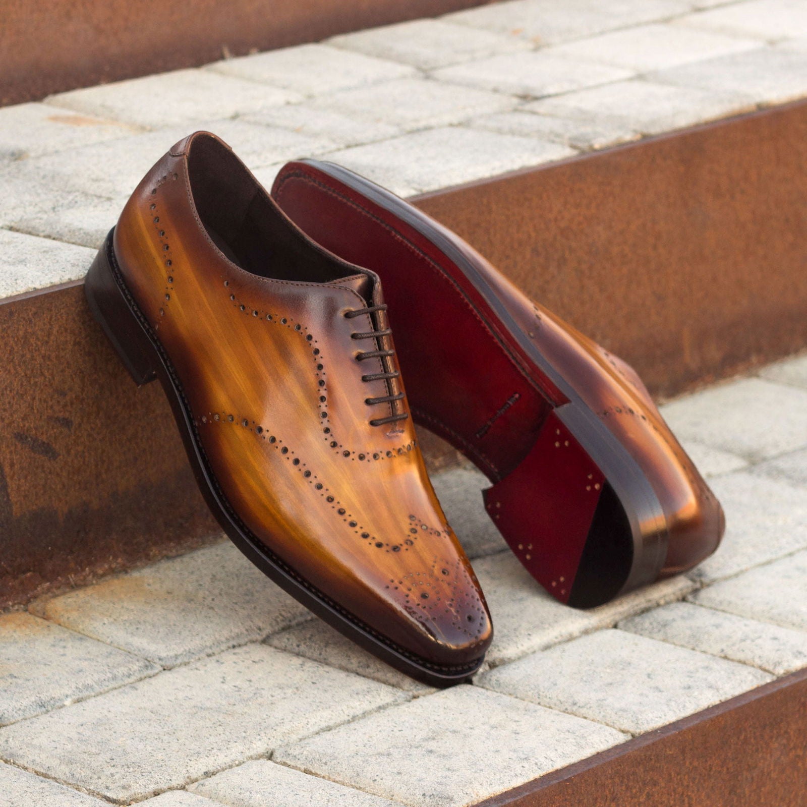 Men's Wholecut Shoes Patina Leather Goodyear Welt Wide Plus Size Brown ...