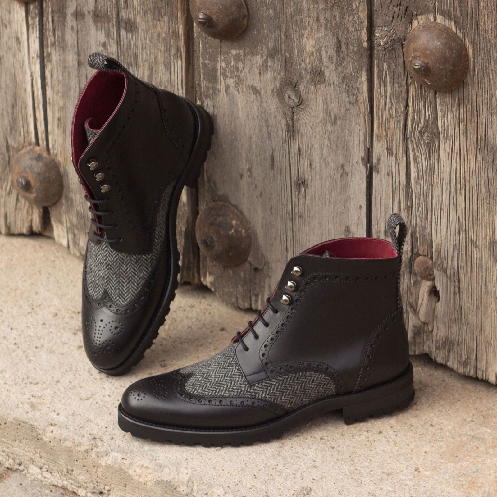 Women's Military Brogue Leather Boots Grey Black 3102 – MERRIMIUM